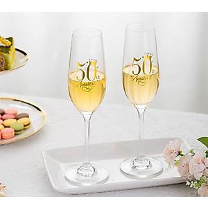 50th Wedding Anniversary Champagne Flutes Gifts 50th Anniversary Decorations Champagne Glasses Embellished with Rhinestones Couple Wedding Gifts for Anniversary, Gifts for Parents Anniversary