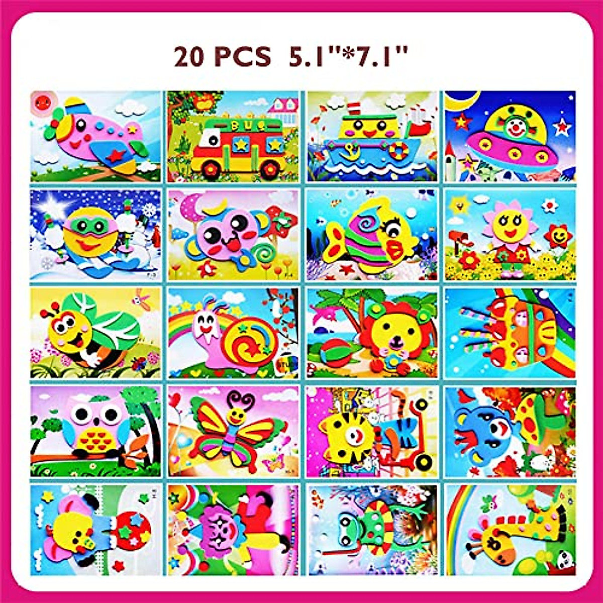 Ahua 3D EVA Foam Stickers for Toddlers 20PCS DIY Cartoon Animal Painting Stickers Preschool Art Class Drawing Sticker Puzzle Art Craft Kit for Kids Boys Girls Age 3,4,5