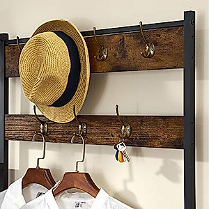 VECELO Coat Rack Shoe Bench,Hall Tree with 7 Hooks Entryway Storage 4-Tier Shelves and 1-Tier Shoe Shelf,Wood Look Accent Furniture Metal Frame,4 in 1 Design, Easy Assembly,Brown