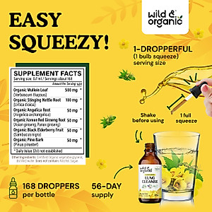Wild & Organic Lung Cleanse Detox Tincture - Mullein Drops for Lungs - Herbal Mullein Extract Supplement - Vegan, Alcohol-Free Drops - 4 fl oz