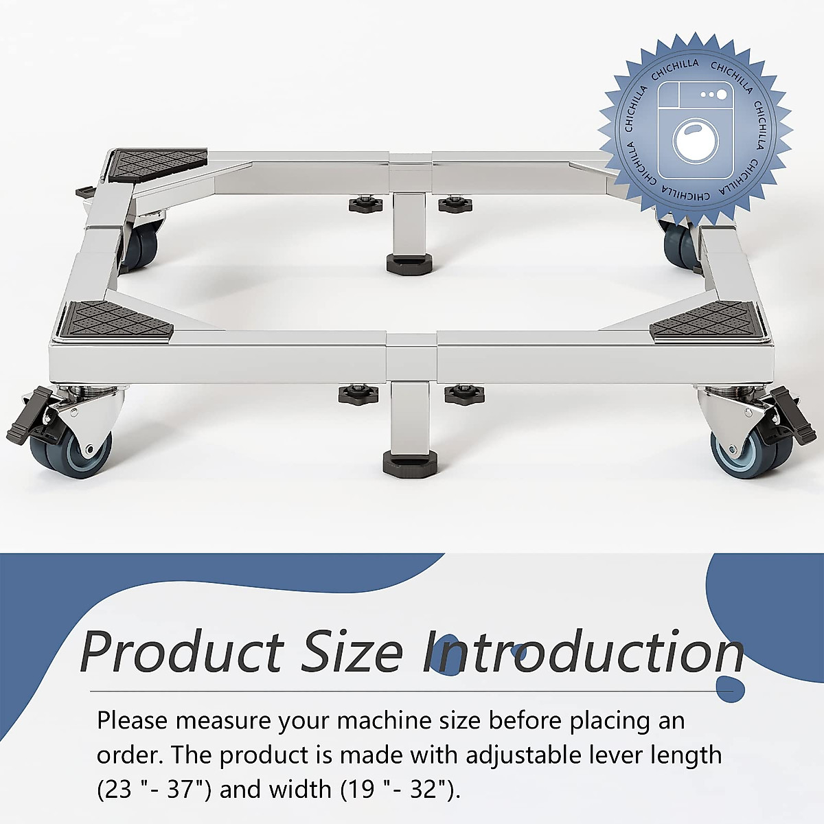 Chinchilla Heavy Duty All Stainless Steel Mobile Fridge Stand Base, Washing Machine Stand with Wheels, Adjustable Furniture Dolly for Washer, Refrigerator and Dryer（Large