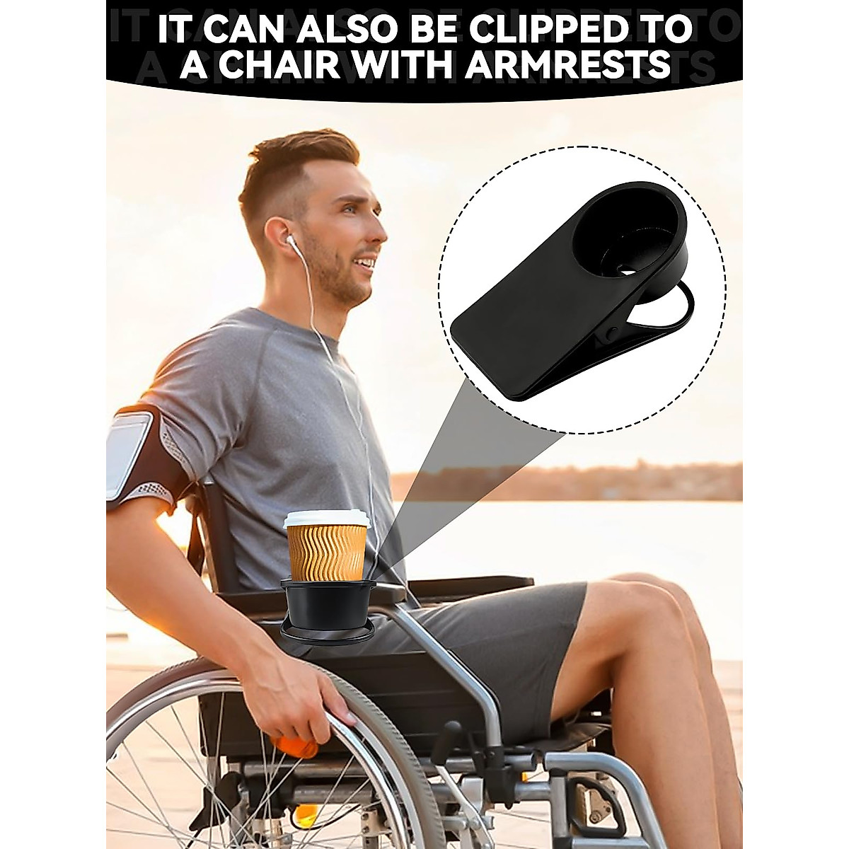 3PCS Drinking Cup Holder Clip, Kalolary Chair Desk Bottle Cup Stand DIY Glass Clamp Storage Saucer Clip for Potted Plant Beverage Soda Coffee Mug Holder Clip for Home & Office (Black)