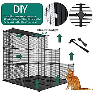 YITAHOME Cat Cage Indoor Cat Enclosures DIY Cat Playpen Metal Kennel with Extra Large Hammock for 1-2 Cats, Ferret, Chinchilla, Rabbit, Small Animals