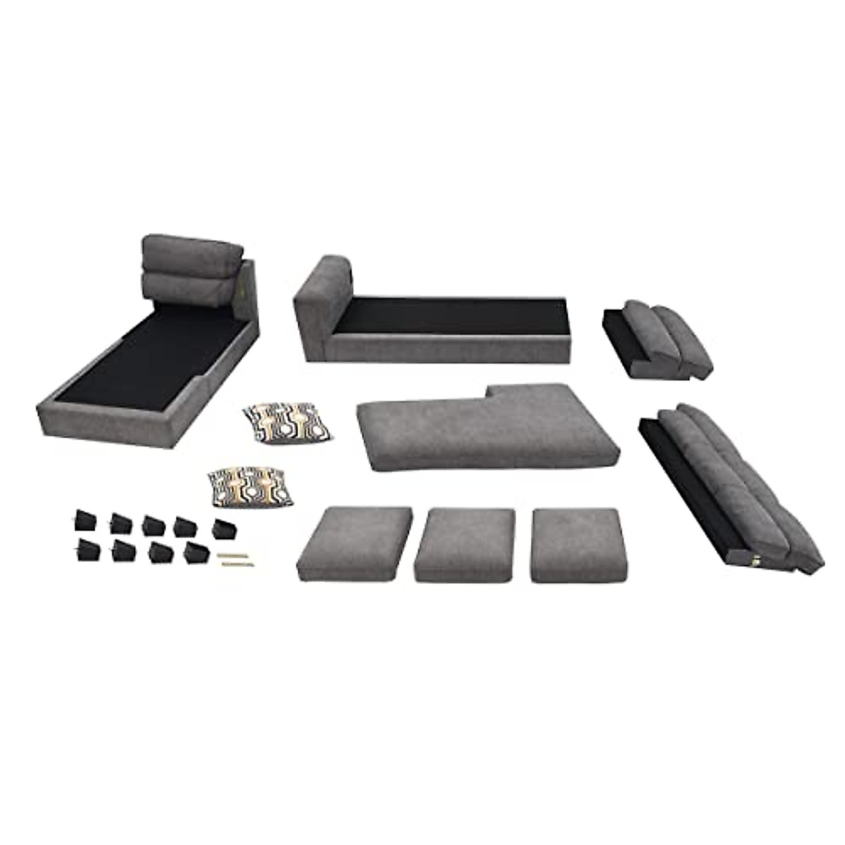 118" Wide Large Modern Upholstered L-Shaped Sectional Sofa with 2 Cushions, Modern Tufted Micro Cloth Couch with Soft Memory Foam Seats, 5 Seater Modular Sofa - Grey - Oliver & Smith