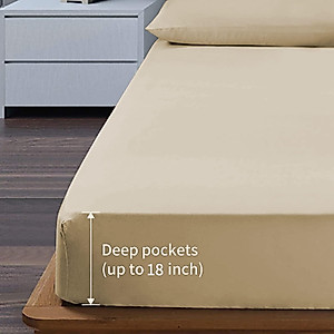 EaseHome Beige Full Size Sheets Set Deep Pocket to 18 inch Mattress 4 Piece - Premium Bedding Sheets & Pillowcases Collection - Extra Soft Wrinkle, Fade, Stain Resistant
