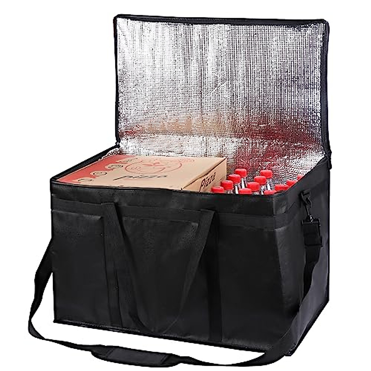 CIVJET Insulated Food/Pizza Delivery Bag with Adjustable Shoulder Strap, XXX-Large Commercial Food Warmer for Uber Eats/Doordash, Insulated Grocery Reusable Shopping Bags with Zippered Top, Insulated Cooler Bags, Black