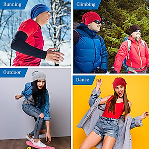 Outus 4 Pieces Thin Knit Slouchy Cap Beanies Hat Unisex Hip-Hop Sleep Cap Dwarf Hat (Dark Blue, Dark Brown, Light Gray, Red)