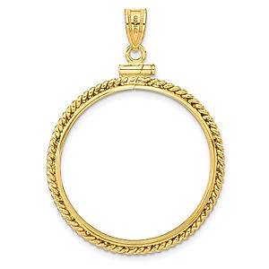 Gold Coin Pendant Mounting - 27mm Coin Size - Twist Rope Frame Design - 14K Yellow Gold - Screw Top with Bail