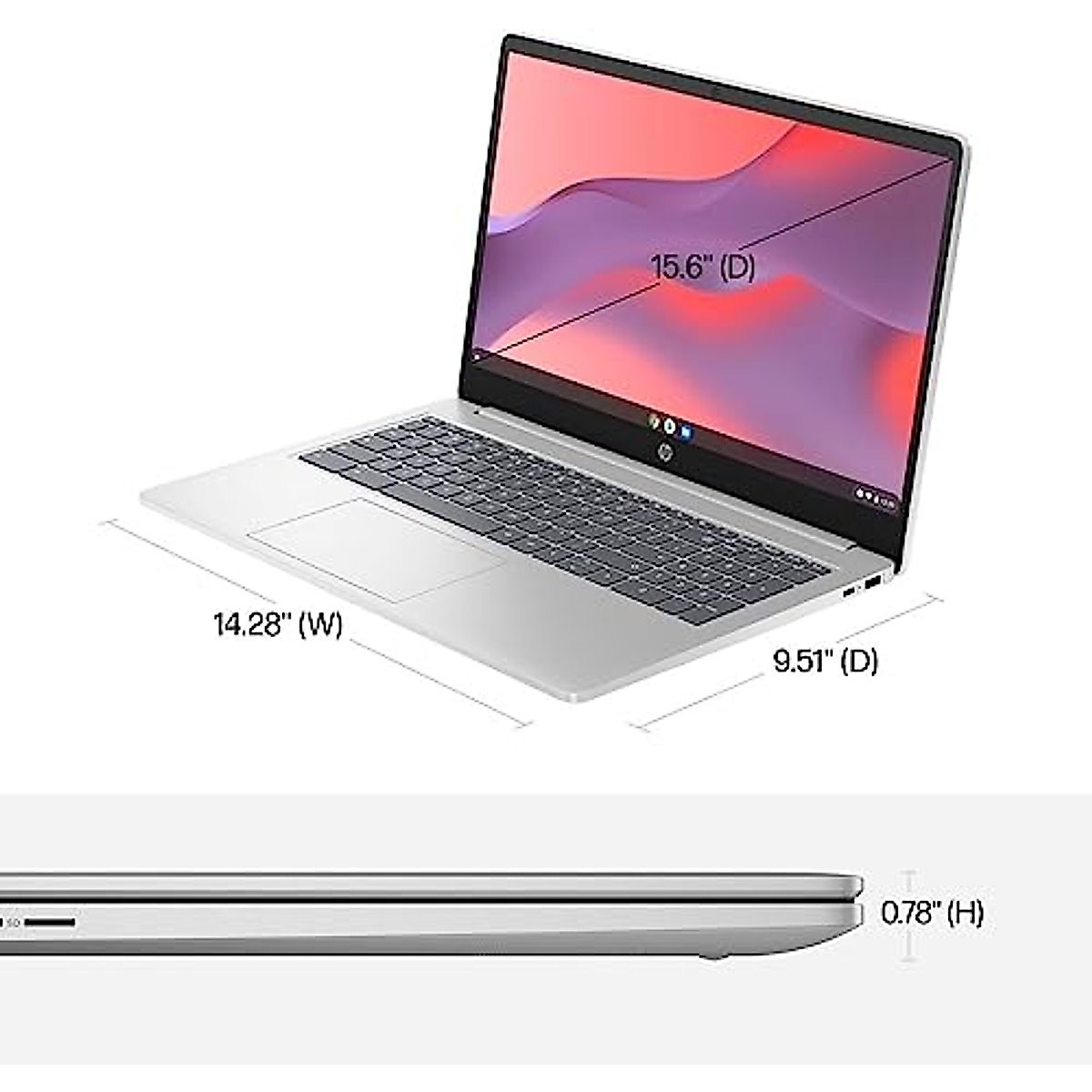 HP 2023 Newest 15.6" HD Chromebook, Intel Quad-Core Processor, LPDDR5 8GB RAM, 64GB eMMc, Webcam, Numeric Keyboard Home & Student Laptop, Chrome OS, Natural Silver