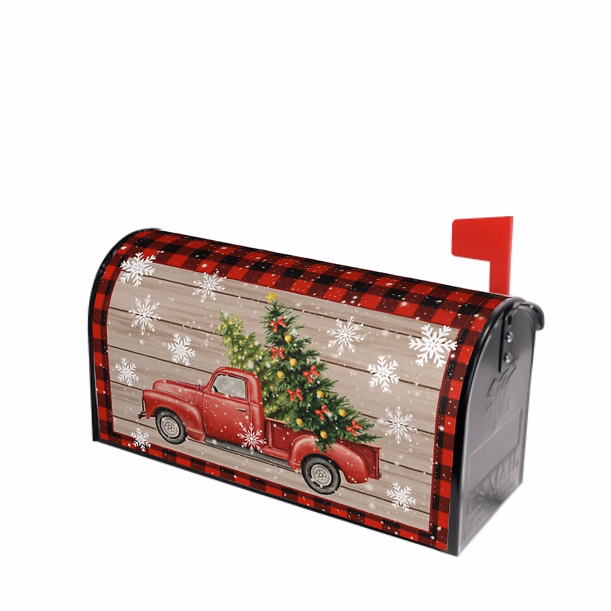 Christmas Mailbox Covers Magnetic Standard Size 18x21 Winter Green Xmas Car Truck Tree Snowflakes Red Plaid Print Decorative Mailbox Wrap Cover Holiday Decorations Outdoor Home Patio Garden Decor