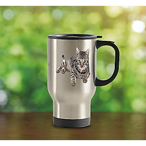 Grey Tabby Cat Travel Mug - Funny Insulated Tumbler- Novelty Birthday Christmas Anniversary Gag Gifts Idea