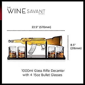 Gun Large Decanter Set Bullet Glasses - Limited Edition Elegant Rifle Gun Whiskey Decanter 22.5" 1000ml With 4 Bullet Whiskey Glasses and Mohogany Wooden Base By The Wine Savant