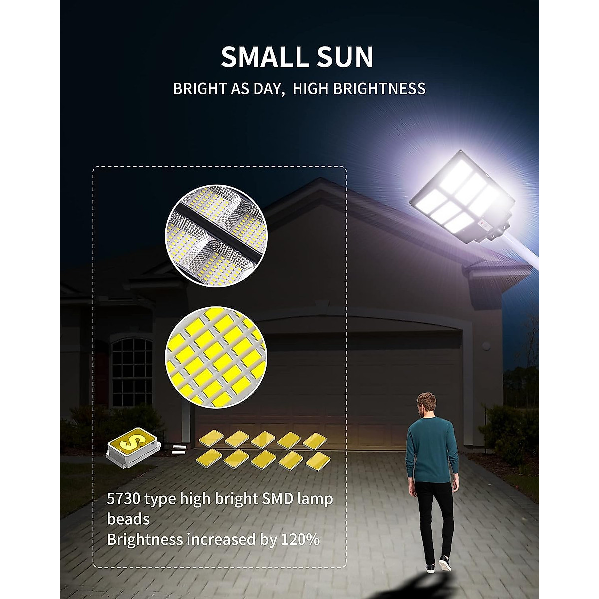 600W Solar Street Lights Outdoor ,20000mah high-capacity battery, 60000LM High Brightness LED Lamp, with Motion Sensor and Remote Control, for Parking Lot, Yard, Garden, Patio, Stadium, Piazza