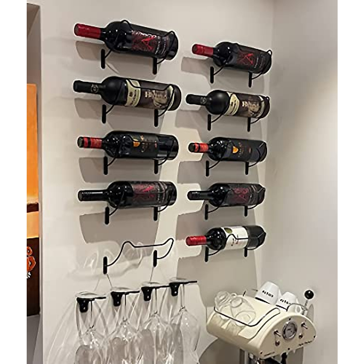 HighFree Wall Mounted Wine Racks 10 Pack Iron Wine Bottle Display Holder Rack Hanging Wine Organizer Rack with Screws for Beverages/Liquor Bottles Storage