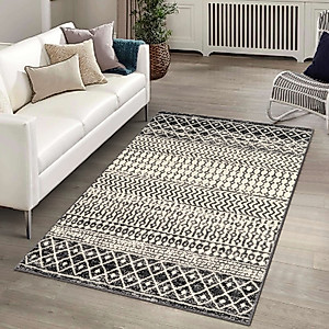 Nailttos 3x5 Rug for Living Room, Ultra Soft Non Slip Moroccan Washable Rug, Distressed Entry Rug Low-Pile Throw Rug Carpet Black Rug for Bedroom Kitchen Living Room Dinning Room