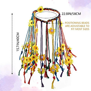 DRESBE Flower Headband Colorful Tassel Headbands Hawaii Beach Hairbands Hippie Rave Hair Accessories for Women (Daisy)