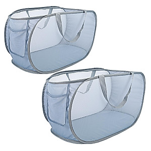 Collapsible Laundry Baskets 2 Pack, Mesh Pop Up Hamper with Handles, Portable Stair Basket, Dorm or Room Folding Hamper, Dirty Clothes Hamper Light Breathable, Compact Fold and Hold More. Grey. 2H