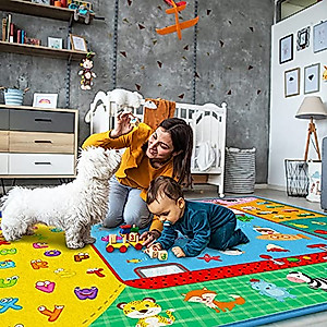 Baby Crawling Mat,Baby Play Mat for Floor,Large Cotton Educational Tummy Time Mat, Foldable Non-Slip Super Soft Padded Baby Playmat for Playing Area Rug Gym Activity for Infants Toddlers Boys Girls