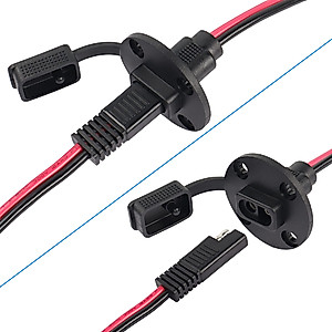 CERRXIAN 30cm 12AWG SAE to SAE Socket Sidewall Port Panel Mount Solar Cable, SAE Quick Connect Harness Cable(2-Pack)