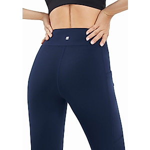 AFITNE Fleece Lined Pants Women Flare Leggings Bootcut Yoga Pants High Waisted Winter Warm Thermal Pants with Pockets-NavyBlue-M