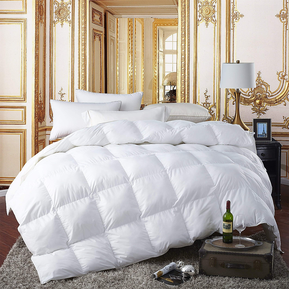 Premium All-Season King Size Luxury Siberian Goose Down Comforter Duvet Insert 1200 Thread Count 100% Egyptian Cotton Down Feather Comforter (King, White Solid)