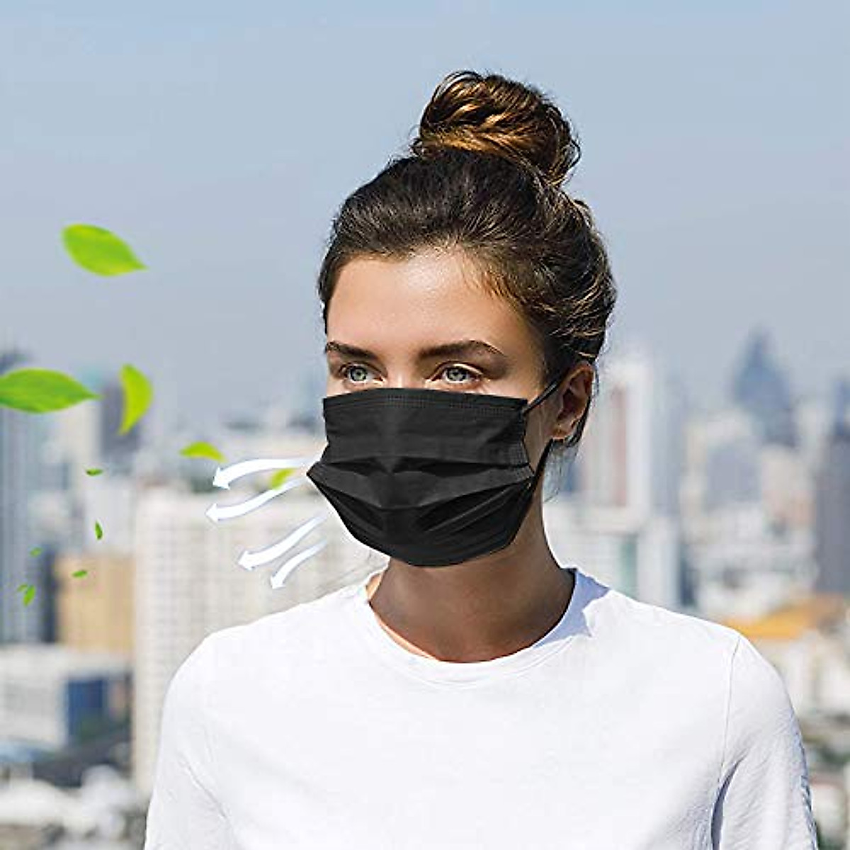 MSAAEX Black Disposable Face Mask, 4-Ply Black Masks with Ear Loop, Non-Woven Mouth Cover - 50 Pcs