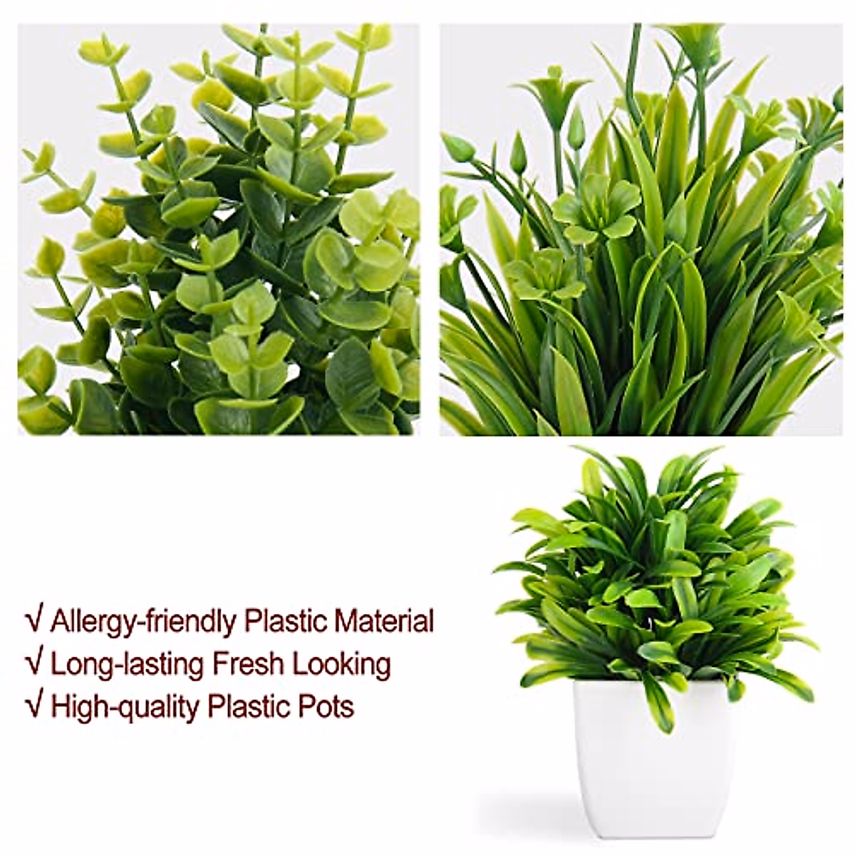 LELEE Artificial Plants Mini Fake Potted Plants, 8 pcs Small Eucalyptus Potted Faux Decorative Grass Plant with White Pot for Home Decor, Indoor, Office, Desk, Shelf, Table Decoration