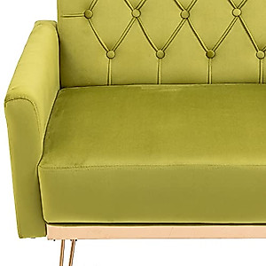 Olela Accent Chair Set of 2,Velvet Armchair Single Sofa Modern Tufted Upholstered Side Reading Chairs with Arm and Gold Metal Leg for Living Room Bedroom Club Nursery Office Decorate(2, Olive Green)