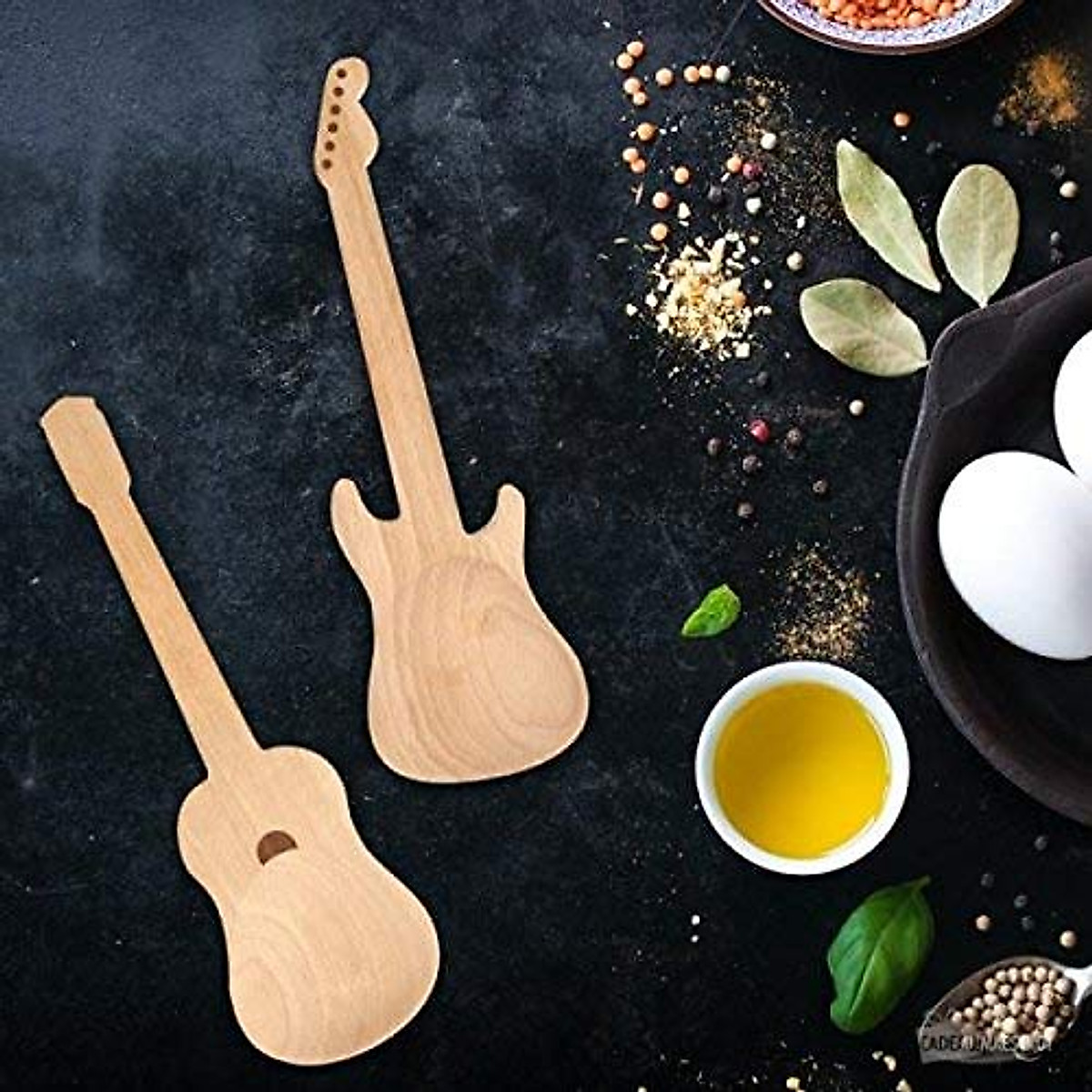 Kikkerland Guitar Shape Rockin Wooden Novelty Spoons- Heat Resistant, Set of 2