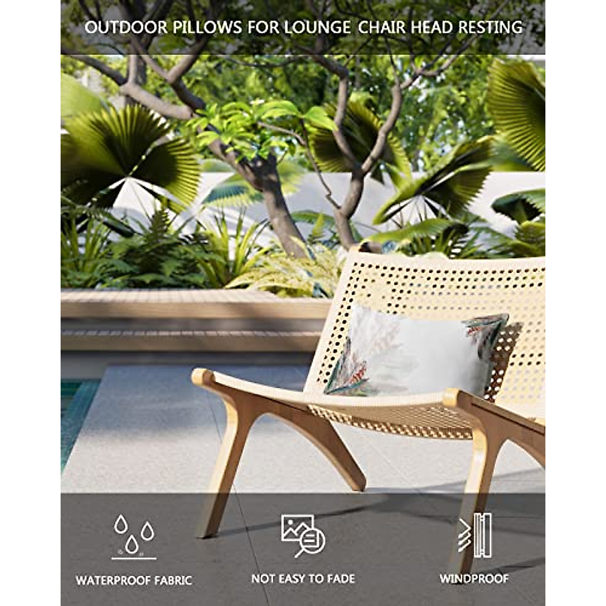 Recliner Head Pillow Ledge Loungers Chair Pillows with Insert Colorful Feather Lumbar Pillow with Adjustable Strap Outdoor Waterproof Patio Pillows for Couch Beach Pool Office Chair, 2 PCS