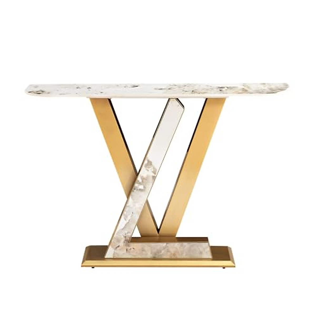 FRITHJILL 47.2" Modern Console Table with Metal Frame, Adjustable Foot Pads, and Sintered Stone Top for Entryway, Hallway, Living Room, and Office, Gold
