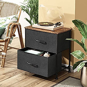 WLIVE 2-Drawer Nightstand and 7-Drawer Dresser Set, Fabric Storage Tower for Bedroom, Hallway, Nursery, Closets, Tall Chest Organizer Unit with Textured Print Fabric Bins, Steel Frame