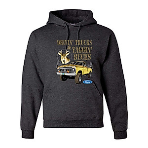Wild Bobby Driving Trucks and Taggin Bucks Retro Ford F150 Hunting Cars and Trucks Unisex Graphic Hoodie Sweatshirt, Heather Black, Medium