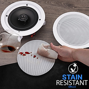 Pyle Pair 6.5” Flush Mount In-wall In-ceiling 2-Way Home Speaker System Spring Loaded Quick Connections Dual Polypropylene Cone Polymer Tweeter Stereo Sound 200 Watts (PDIC1661RD) White