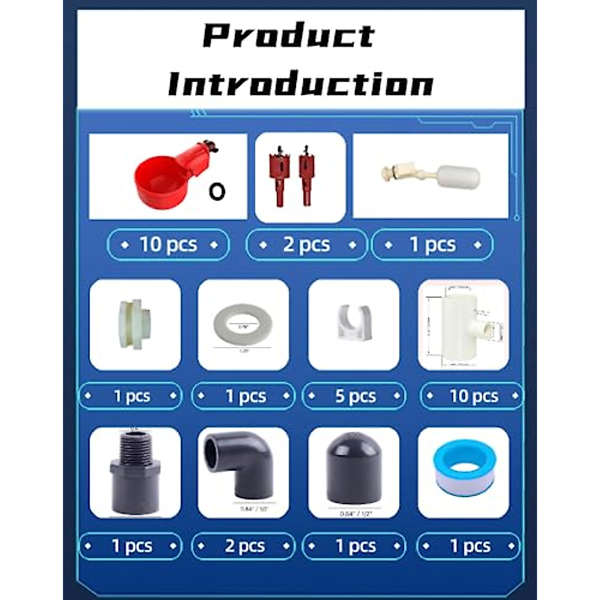 Complete Set of Chicken Waterer and 1/2" PVC T-Pieces, Chicken Waterer Feeder Duck Quail Feeder, Automatic Chicken Watering System, Chicken Nipple Water Cup, Chicken Watering Cups