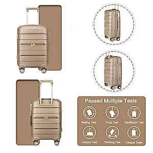 Somago Luggage Sets and Packing Cube Travel Set Lightweight Hardside Polypropylene Suitcases with Double Spinner Wheels and TSA Lock,Noble Golden