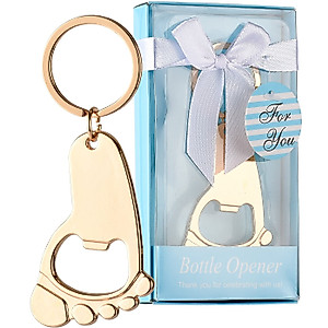 50 Pack Bottle Opener Baby Shower Favors,Souvenirs,Decoration Supplies, Footprint Keychain Bottle Opener Birthday Party Favor Wedding Bridal Shower Party Favor for Guests (Blue, 50)