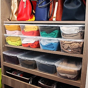 Prodeplast 6.4 Qt (1.6 Gal) Plastic Storage Container Bins with Secure Lid | Durable and Nestable Organizing Totes | Clear Color | 12 Pack