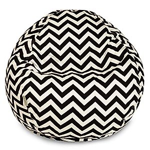Majestic Home Goods Classic Bean Bag Chair - Chevron Giant Classic Bean Bags for Small Adults and Kids (28 x 28 x 22 Inches) (Black)