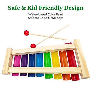 Wooden Xylophone Children's Musical Instruments Toy Wooden 8 Keys Hand Knock with Mallets Preschool Educational Toys Great Gift for Kids Girls and Boys Toddlers Ages 3+