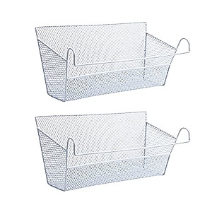 2 packs wrought iron bedside hanging basket, student dormitory bed storage baskets, metal mesh desktop corner racks, hanging organizers, used for bedside storage, beverage tissues and office rooms with hooks (white)