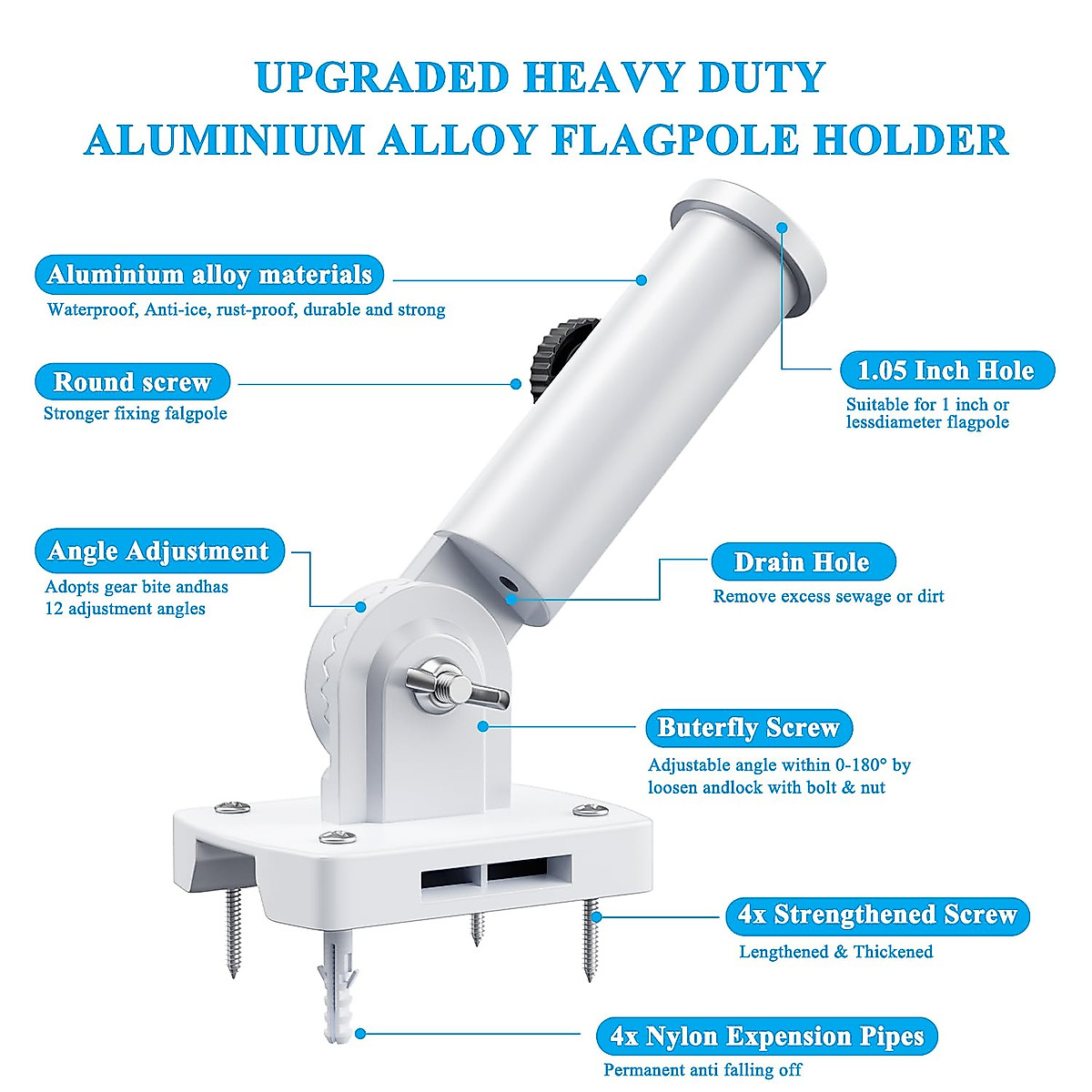 PHITRIC Flag Pole Holder Bracket, Multi-Position Mounting Flag Holder, Heavy Duty House Flag Pole Holder Bracket, Premium Aluminum Alloy Strong Rust Free Bracket with Hardwares