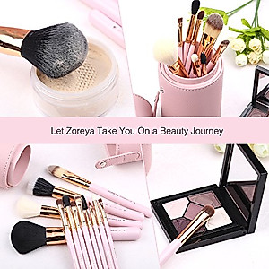 Zoreya Makeup Brush Set 12pcs Pink Synthetic Makeup Brushes Travel Set With Holder Makeup Brush Organizer Foundation Powder Contour Blush Eye Cosmetic Brush Sets In Case With Bonus Gift Makeup Sponge