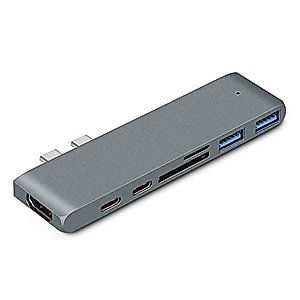 XUNMAIFHB Portable Docking Station,Dual Type-c USB C MacBook pro to HDMI TF Card Reader HUB Docking Station 4K Thunderbolt3 USB-C SD MicroSD USB 3.0 Fast Transmission