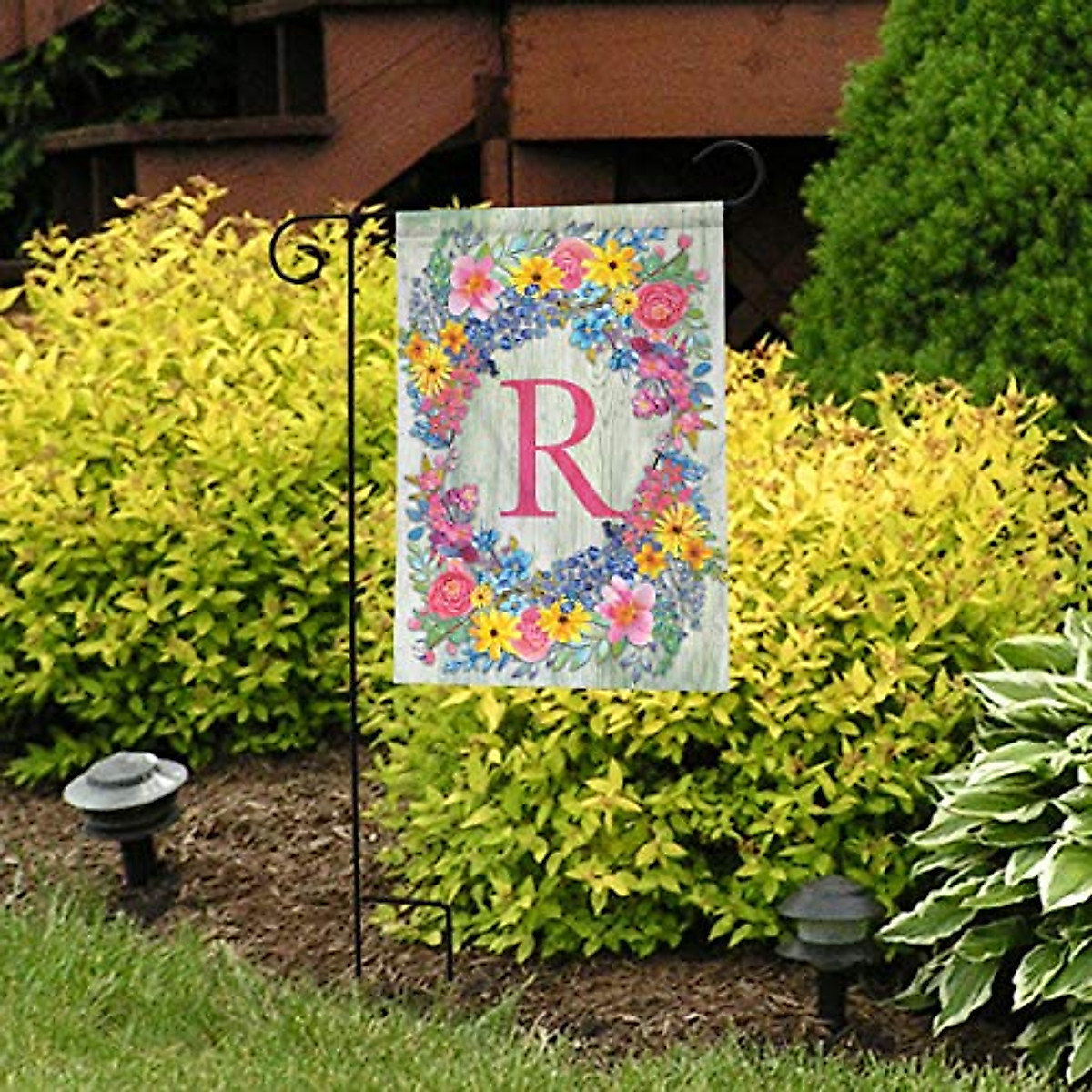 Spring Monogram Letter R Garden Flag Floral Wreath Briarwood Lane 18" x 12.5"