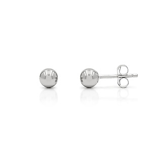 14K White Gold Round Ball Studs 4mm, Polished Smooth Earrings for Women, Butterfly Backing, Giorgio Bergamo (4mm)