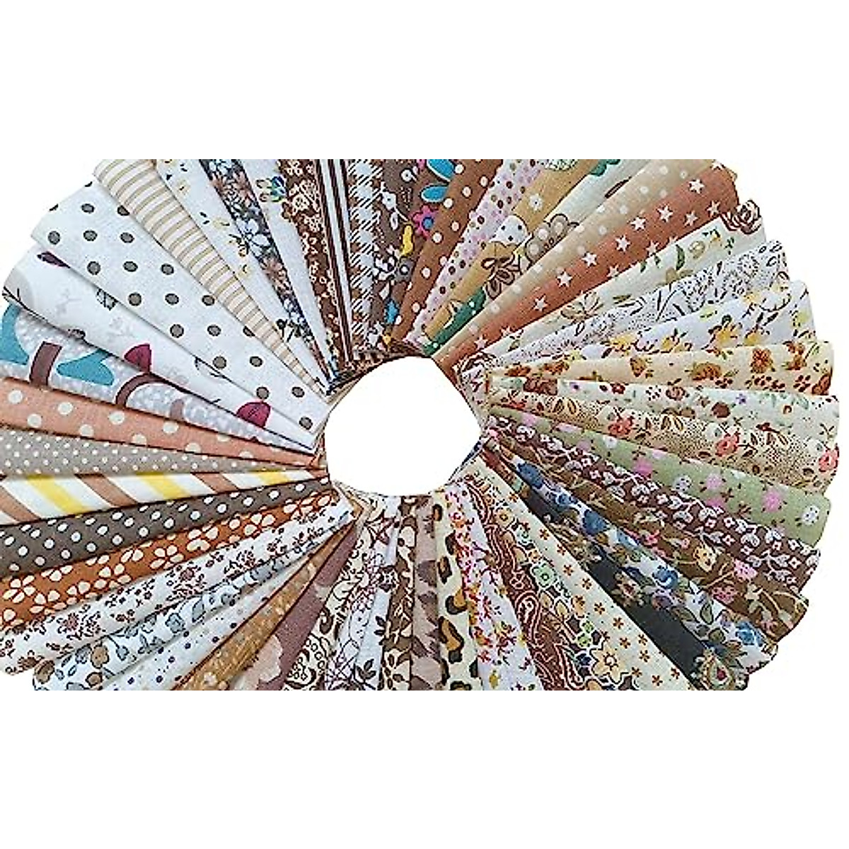 50PCS 4 X4 Inches Different Patterns Brown Cotton Craft Printed Fabric DIY Handmade Material Set Bundle Patchwork Squares for Home Crafts Sewing Scrapbooking Quilting