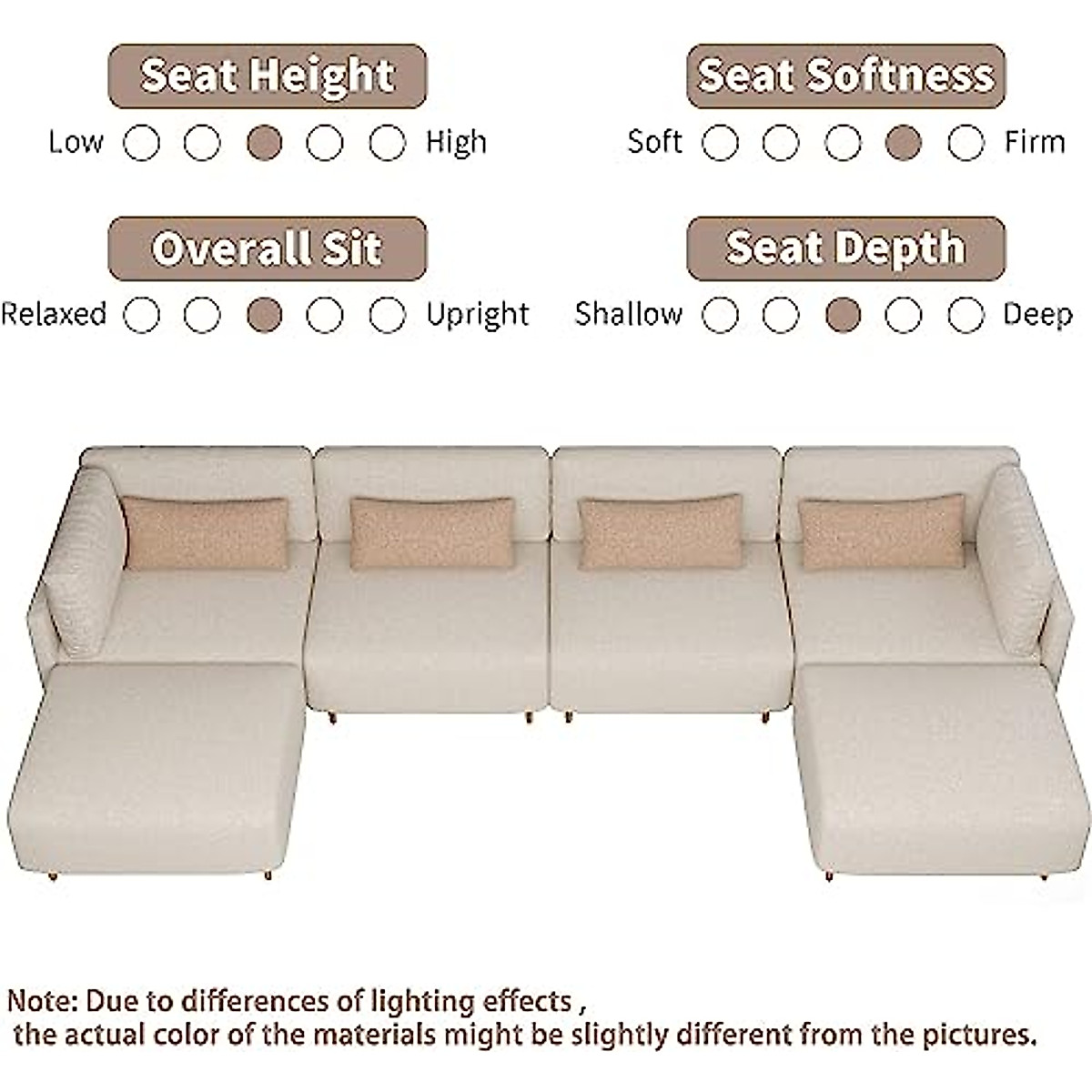 MGH 143''Convertible Sectional Sofa , Modern Linen Fabric U-Shape Modular Couch 4-Seat Sofa Sectional with Reversible Ottomans for Apartment Living Room Furniture Sets, Beige (HQ-023B)