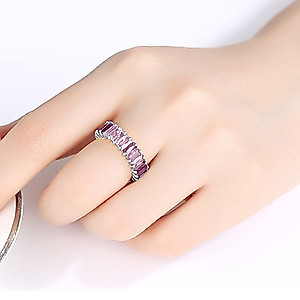 Velamnia Classical Band Ring for Women Gold Plated CZ Statement Ring Engagement Wedding Stackable Rings Eternity Ring (Pink, 7)