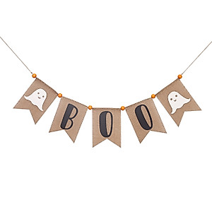 Boo Burlap Banner - Scary Halloween Decoration, Halloween Party Decorations, Here for The Boos Banner with Ghost, Fireplace Garland
